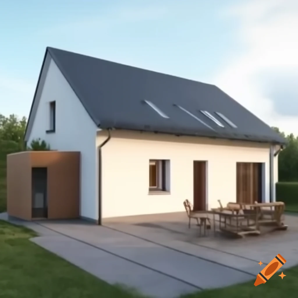 Single-family house with large gable roof made of metal tiles on Craiyon
