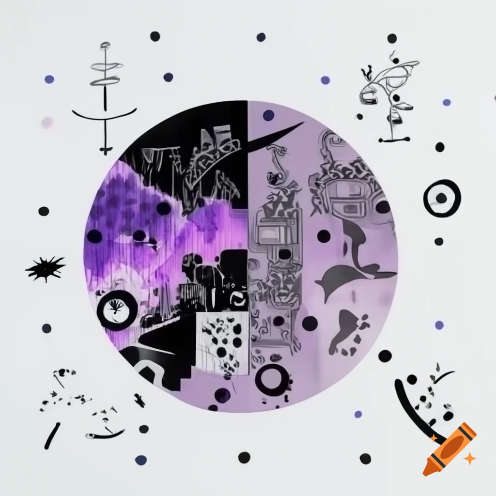 Minimal abstract collage with black, white, and purple, inspired by ...