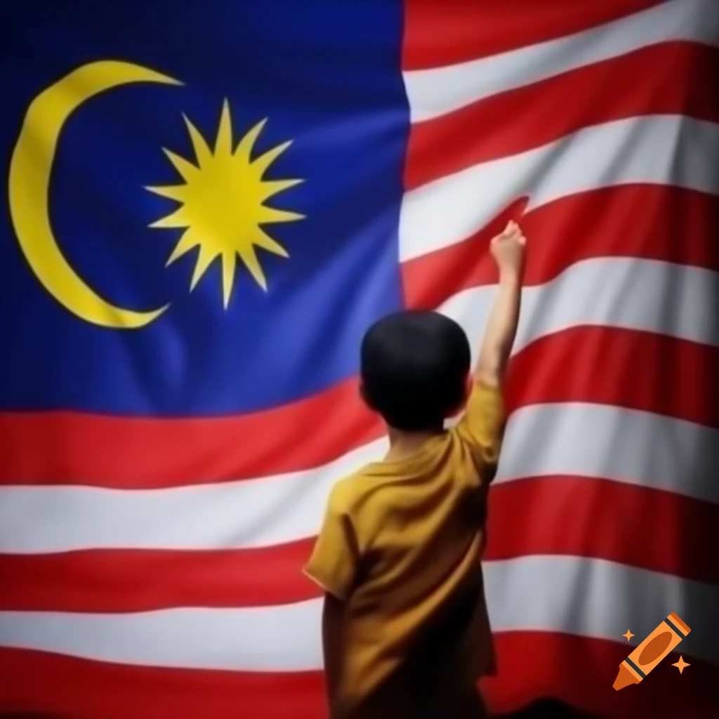 Children in traditional clothes paying respect to Malaysian flag from ...