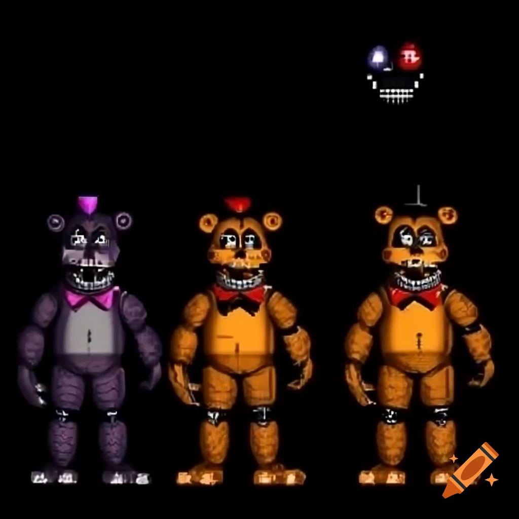 Freddy Fazbear on retro pixelated game title screen on Craiyon