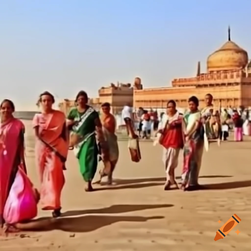 Foreign tourists exploring cultural landmarks in India on Craiyon