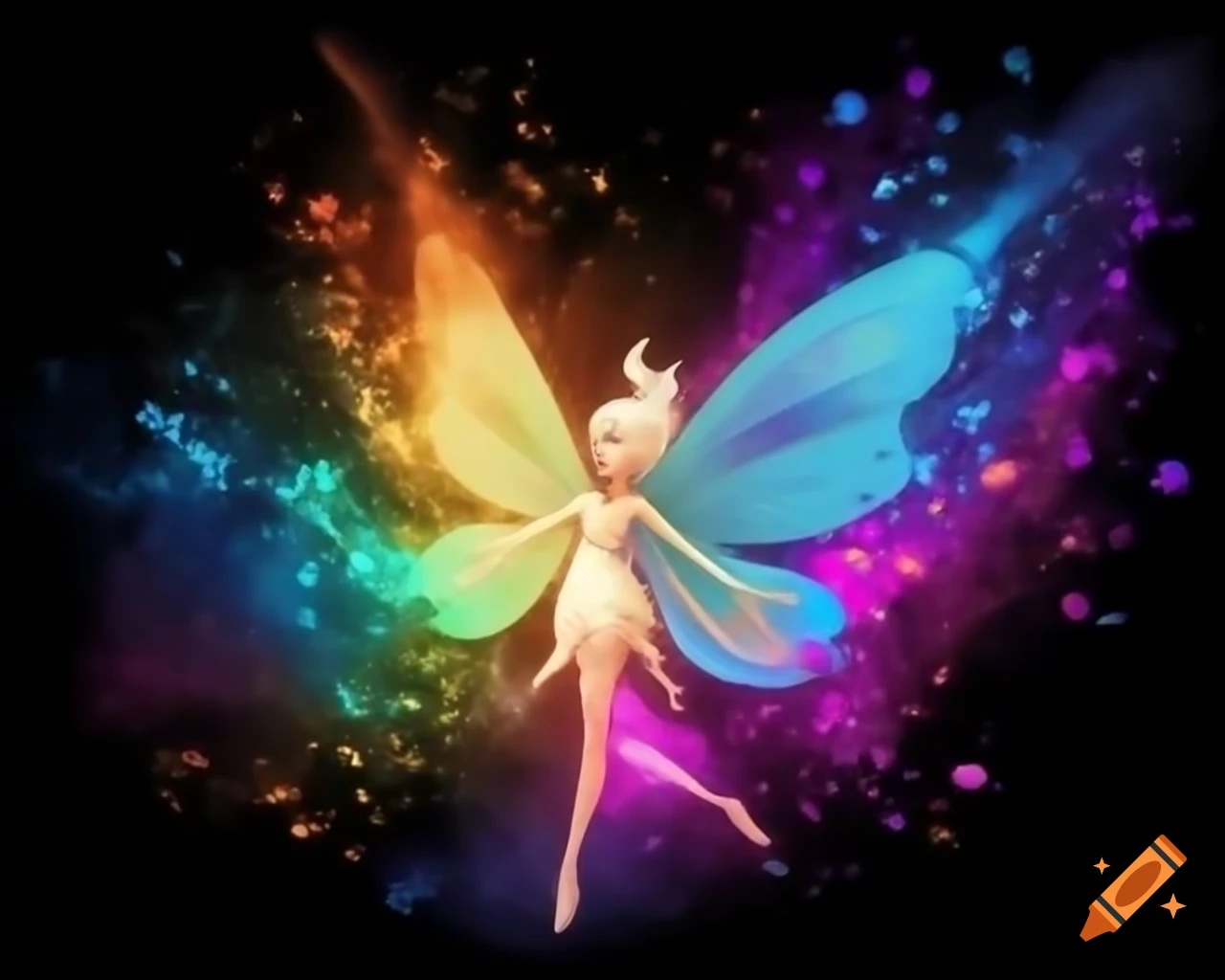 Luminous fairy dust glittering in rainbow shades in storybook style on Craiyon
