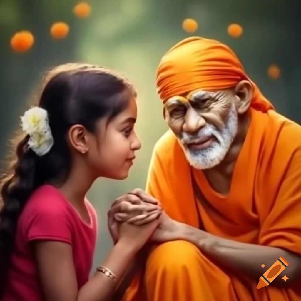 Cute girl named Sonali in a t-shirt worshiping Sai Baba on Craiyon