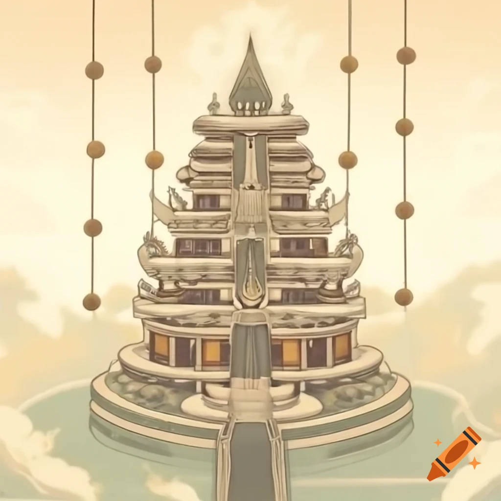Treasure Tower from Lotus Sutra with Buddhas and seven jewels suspended ...