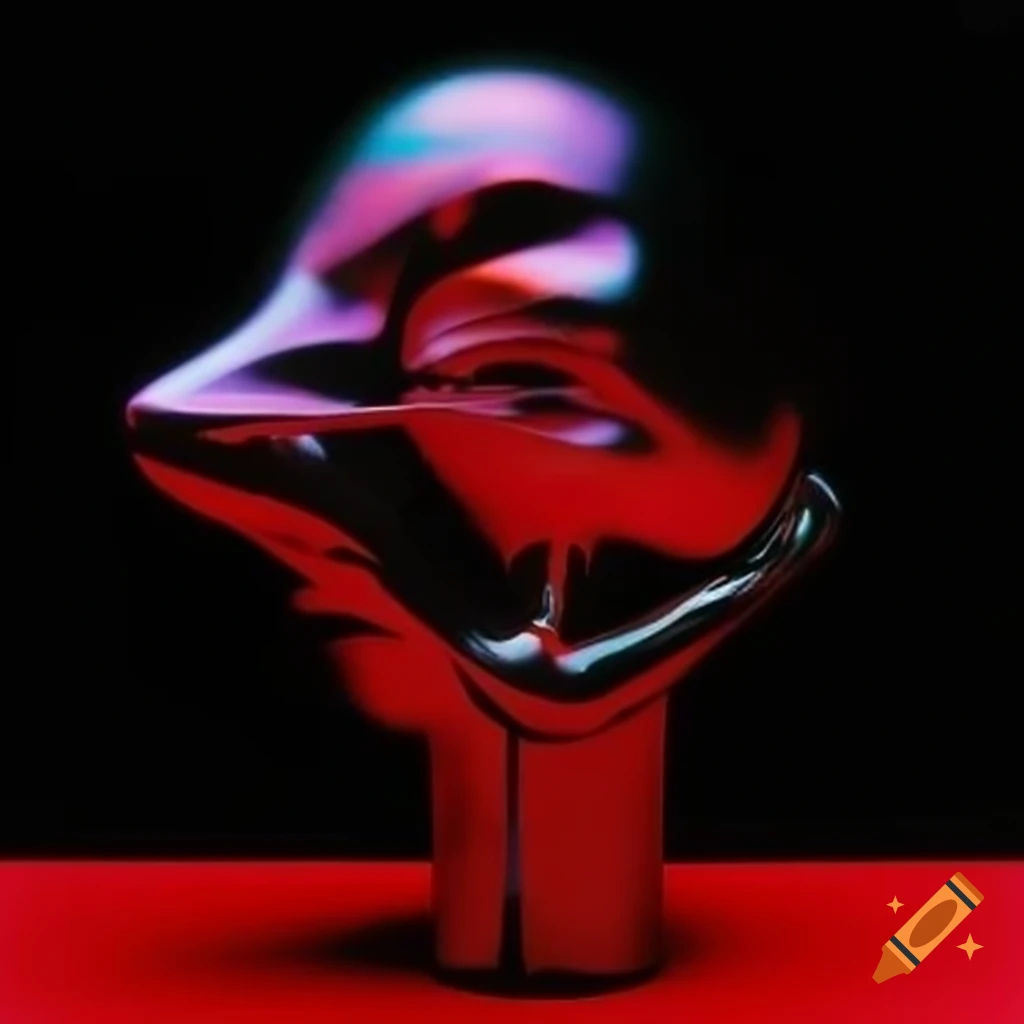 Iridescent red glass statue in pop surreal 2000's photography on Craiyon