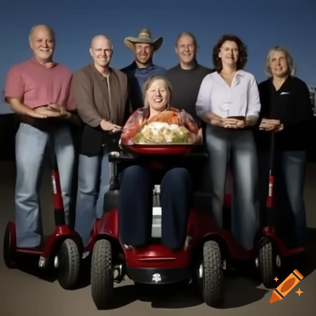Group of seven people on mobility scooters enjoying ranch dressing on ...
