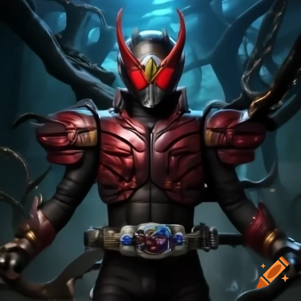 Kamen rider standing ready with high-tech gear and charged energy in ...