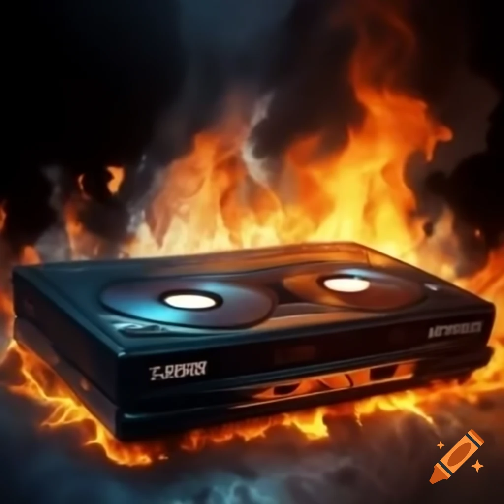 Vhs tape engulfed in flames on Craiyon