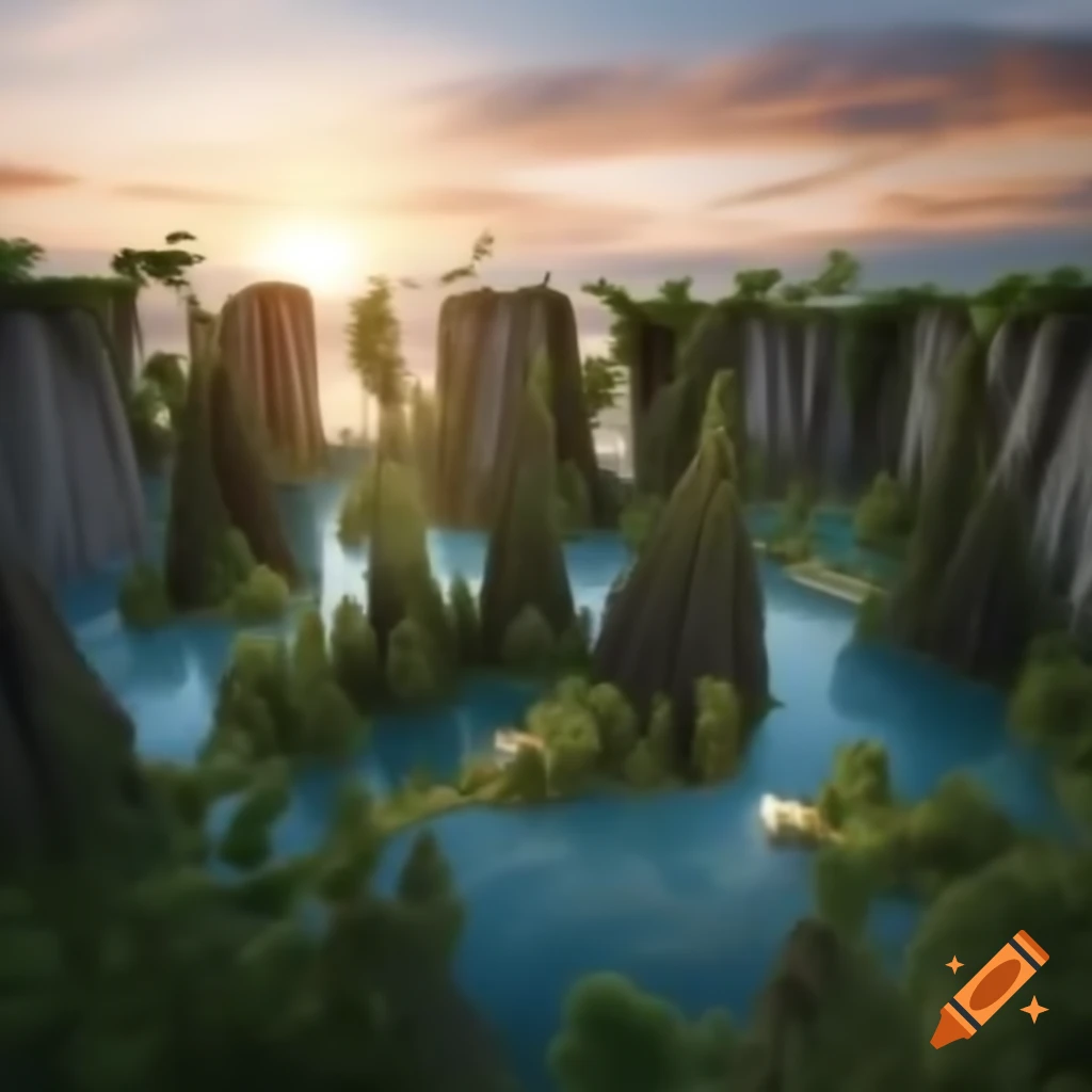 Interconnected lagoons in coastal rainforest with floating rocks and ...