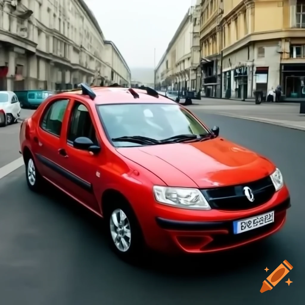 2006 red dacia logan sedan on streets of bucuresti on Craiyon