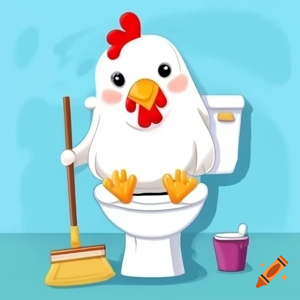 Chicken sitting on a toilet humorously on Craiyon