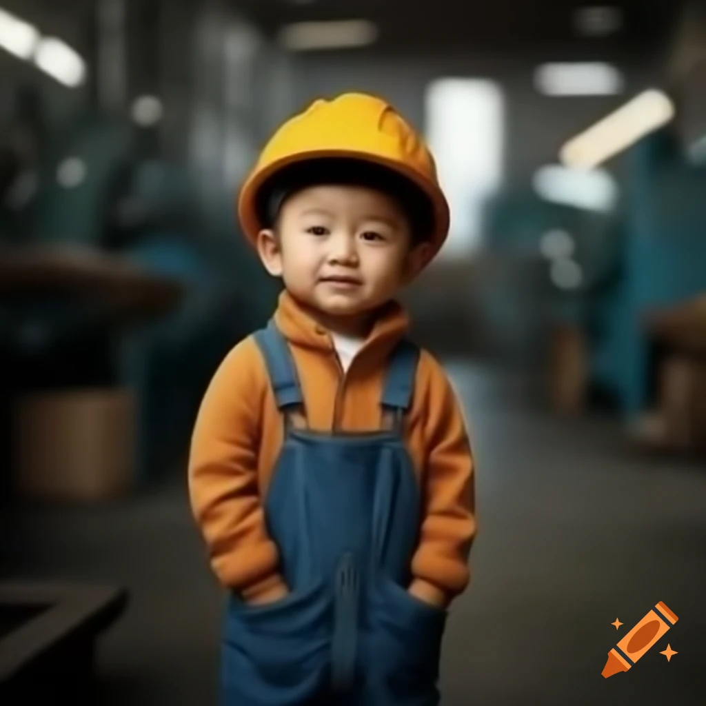 Cute child in a factory setting on Craiyon