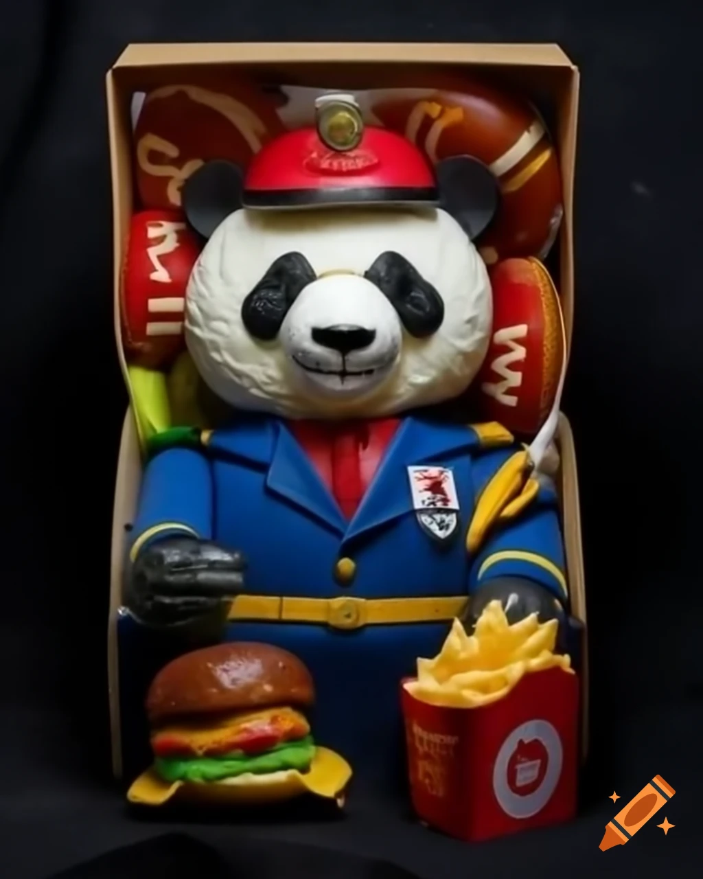 Collectible panda bear action figure in box with McDonald's uniform and ...