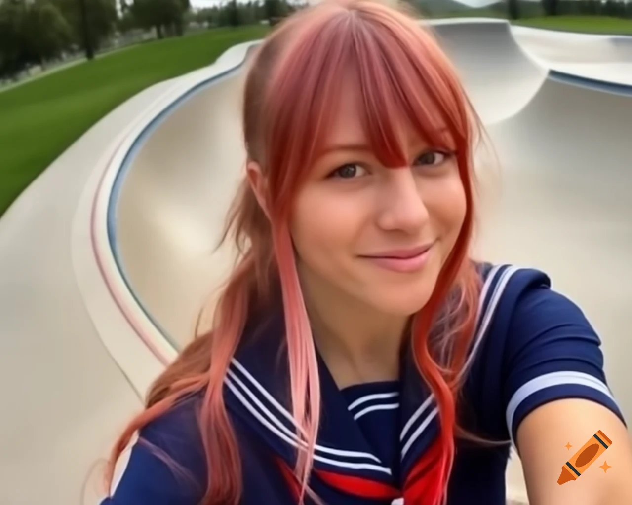 Hyper-realistic portrayal of Monika from Doki Doki Literature Club in ...