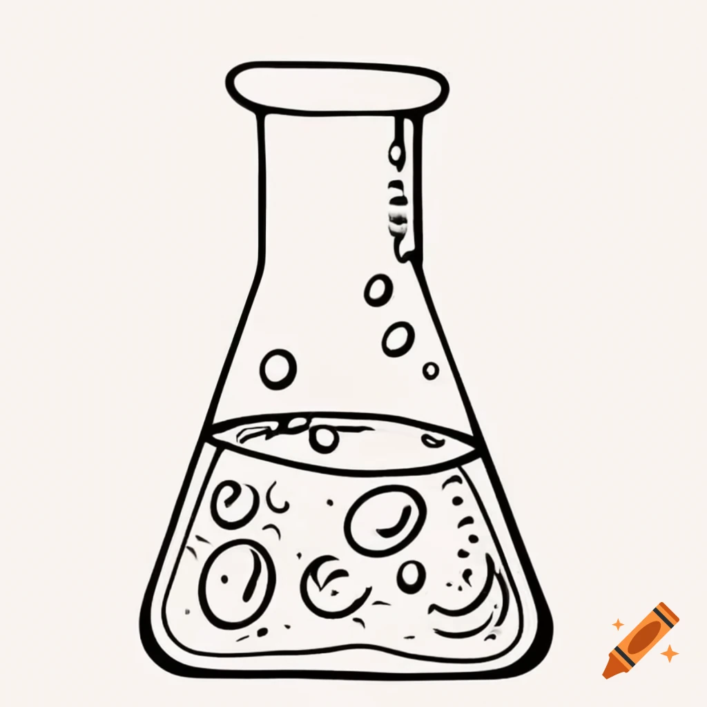 Boiling water in lab beaker, black and white on Craiyon