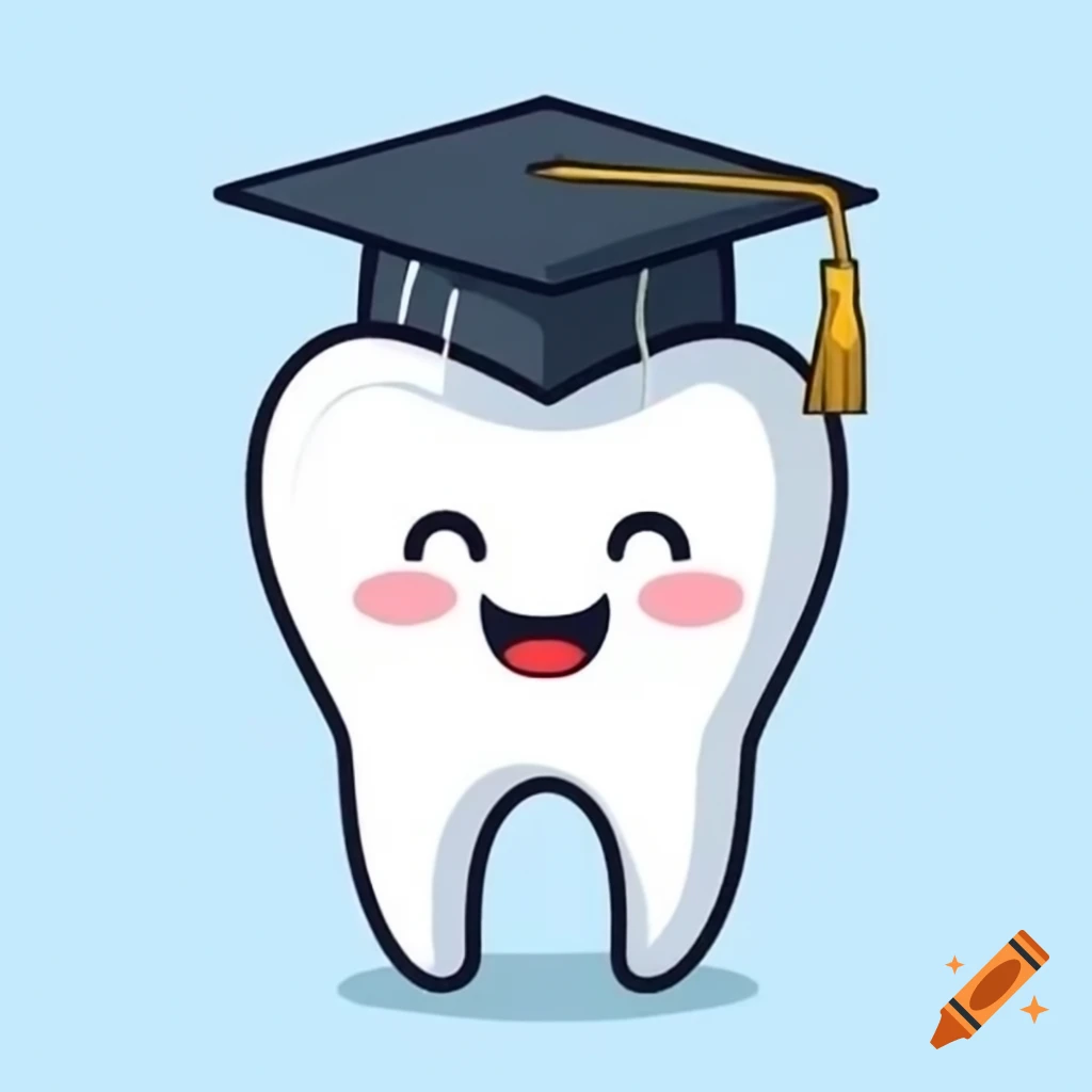 Cartoon tooth wearing graduation cap on Craiyon