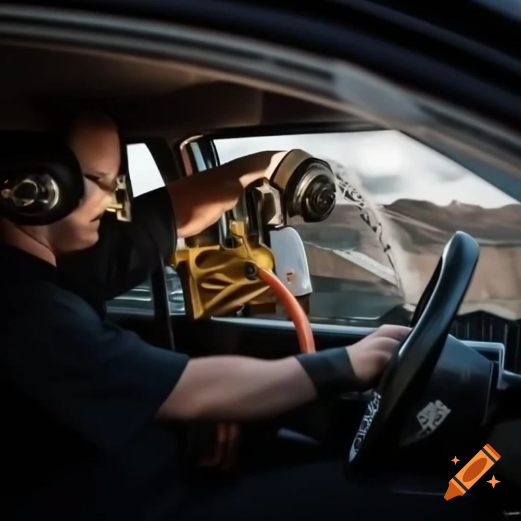 Firemen using fire hose from BMW E39 5-series window on Craiyon