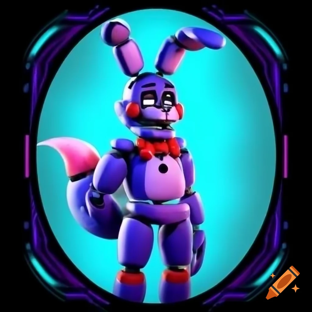 Vibrant cyan rabbit with purple bowtie, showcasing animatronic design ...
