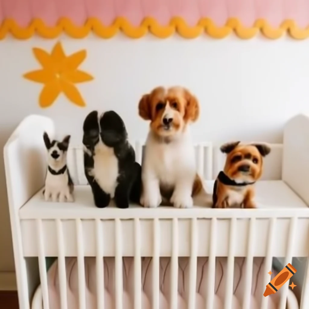Dogs playing at a crib setting on Craiyon