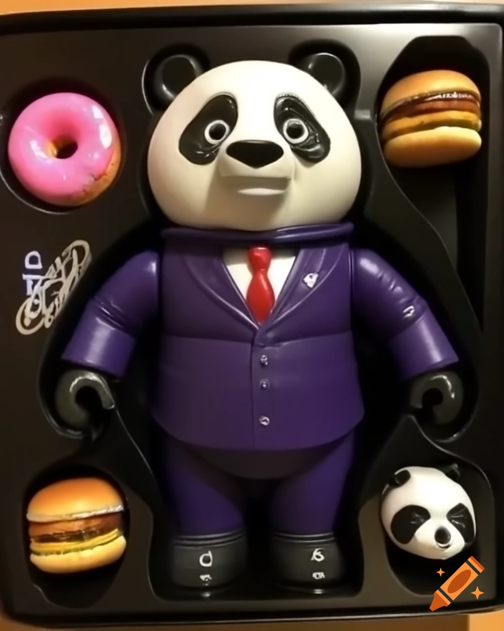 Collectible panda bear action figure in box with McDonald's uniform and ...