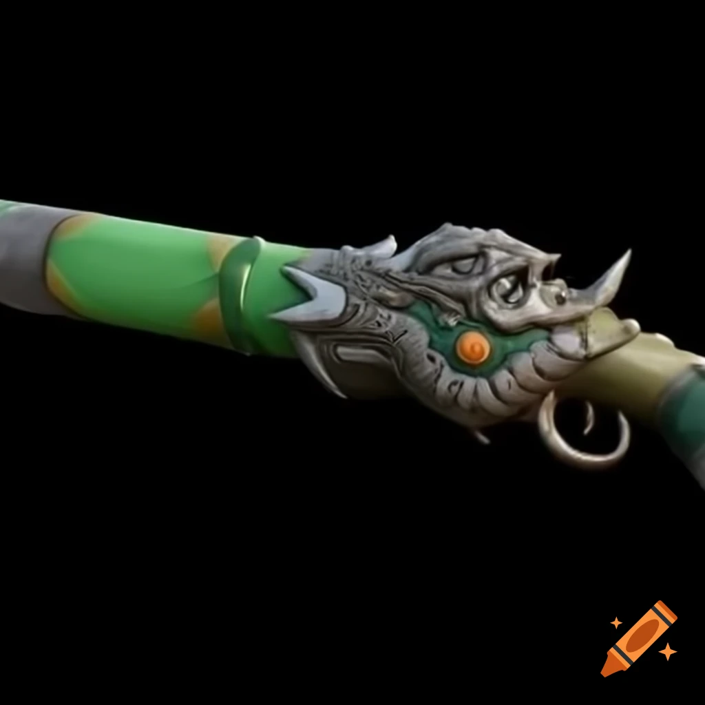 Double-headed halberd featuring dragon and wolf emblems with green ...