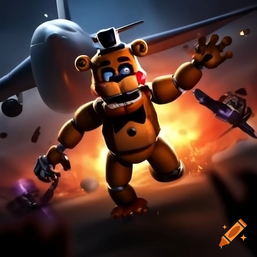 Freddy Fazbear holding a trophy in a playful pose on Craiyon