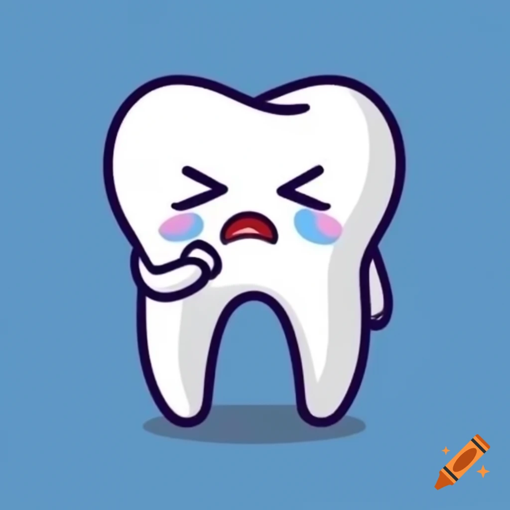 Animated happy tooth riding blue motorcycle on open road, rock star ...