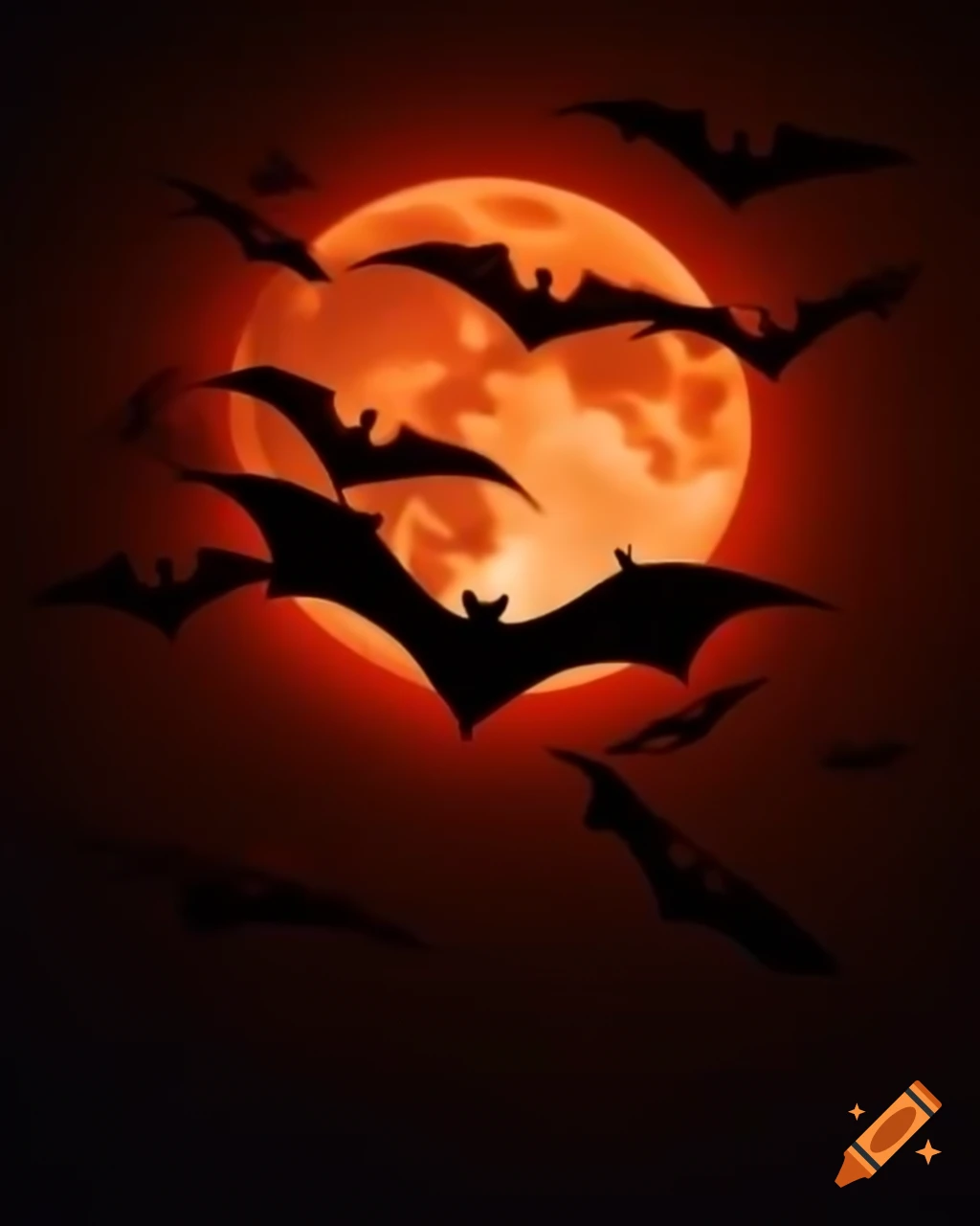Vampire bat flying against a crimson moon on Craiyon
