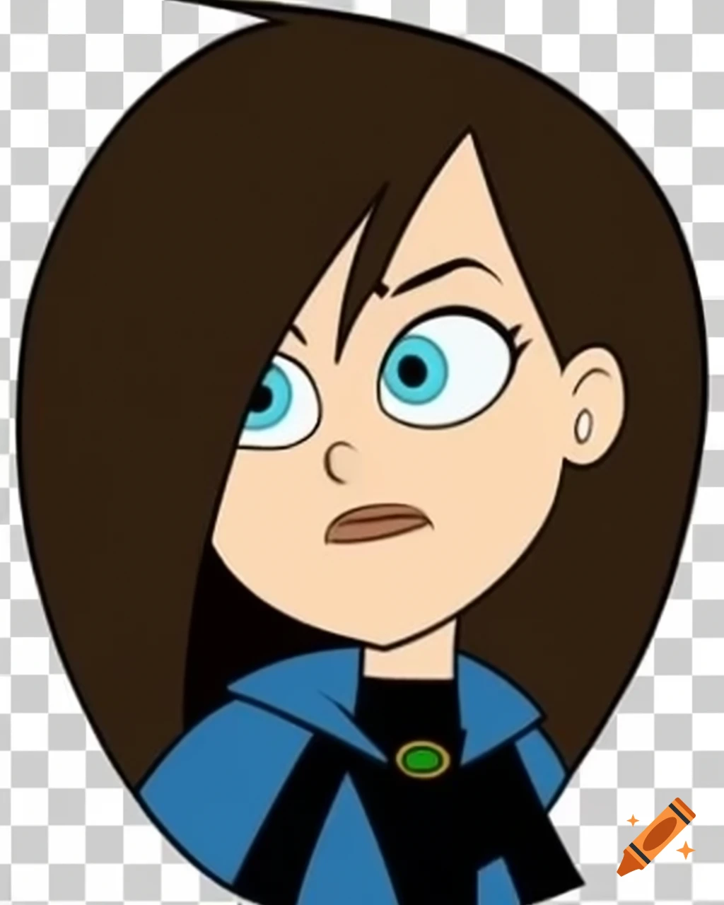 Character drawing in kim possible style with dark brown hair and blue ...
