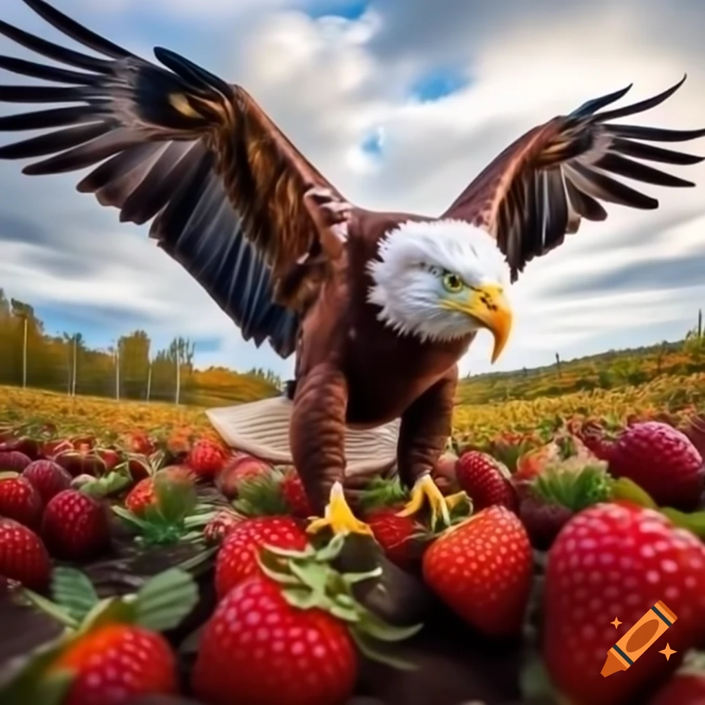 Bald eagle soaring over florida strawberry field in autumn colors on ...