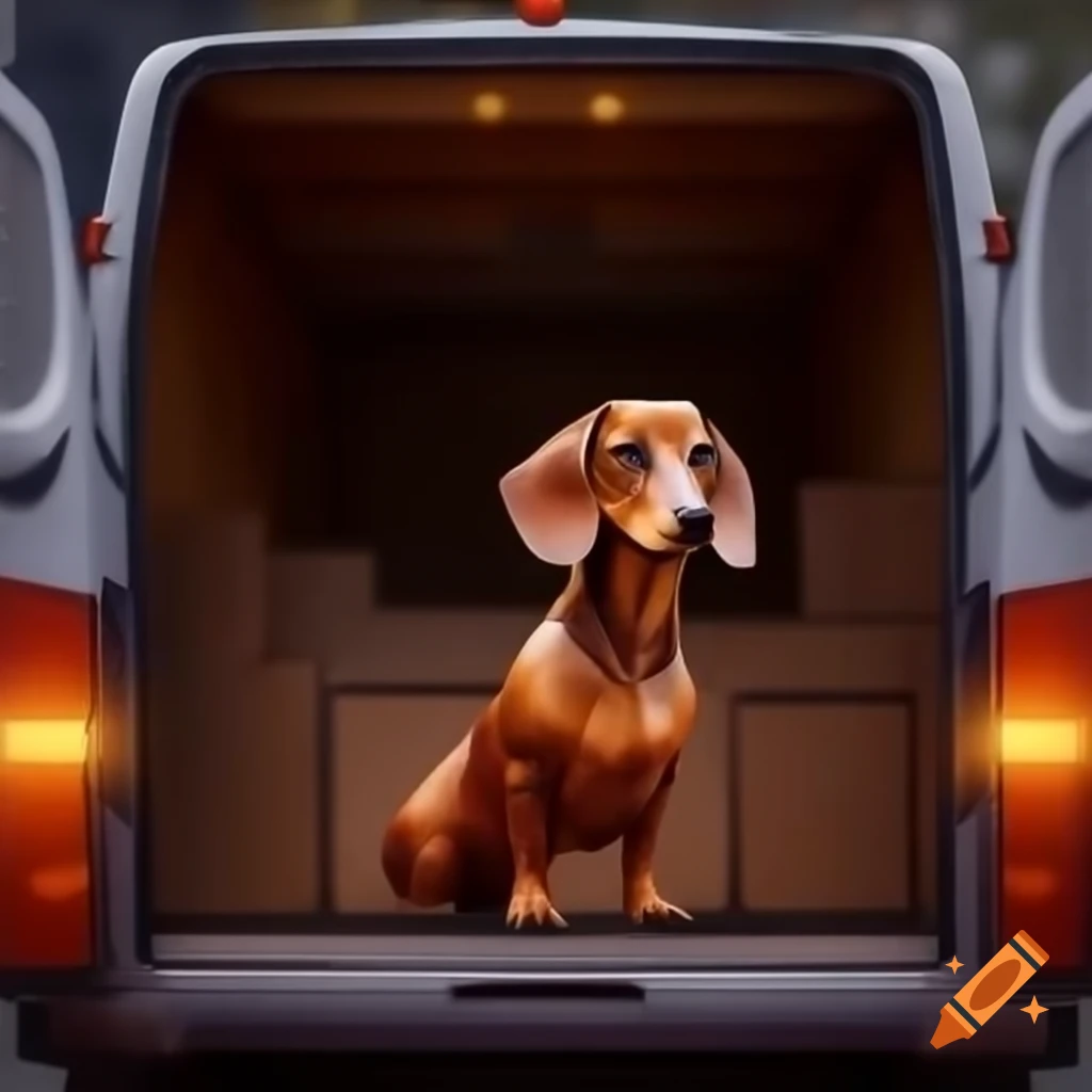 Dachshund dog inside delivery van on Craiyon