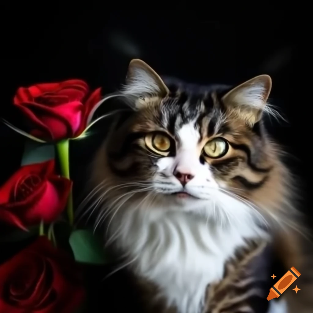 Calico-tabby female cat with black and red rosettes and white spotting ...