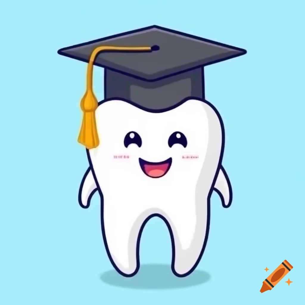 Cartoon tooth wearing graduation cap on Craiyon