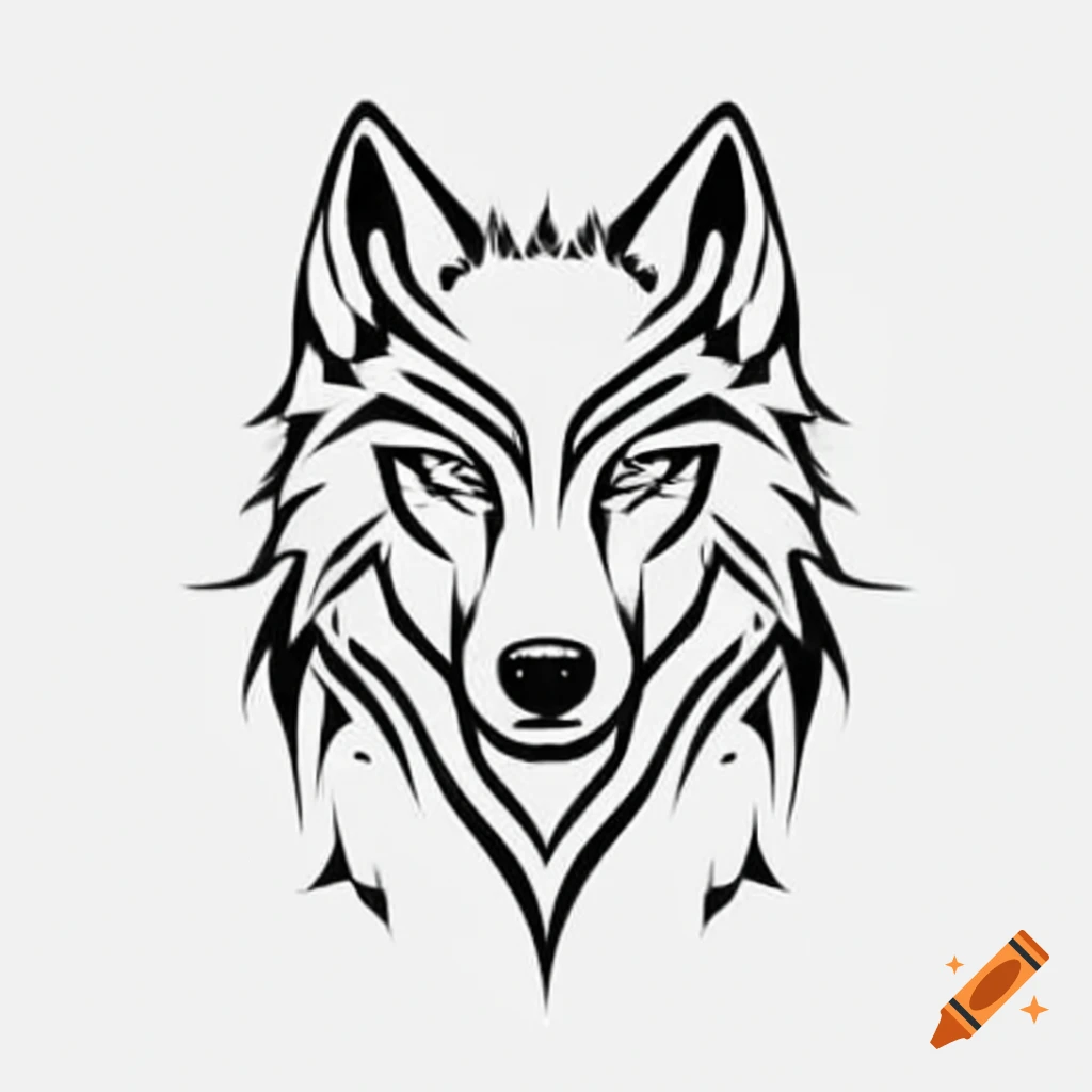 Black and white tribal wolf drawing on Craiyon