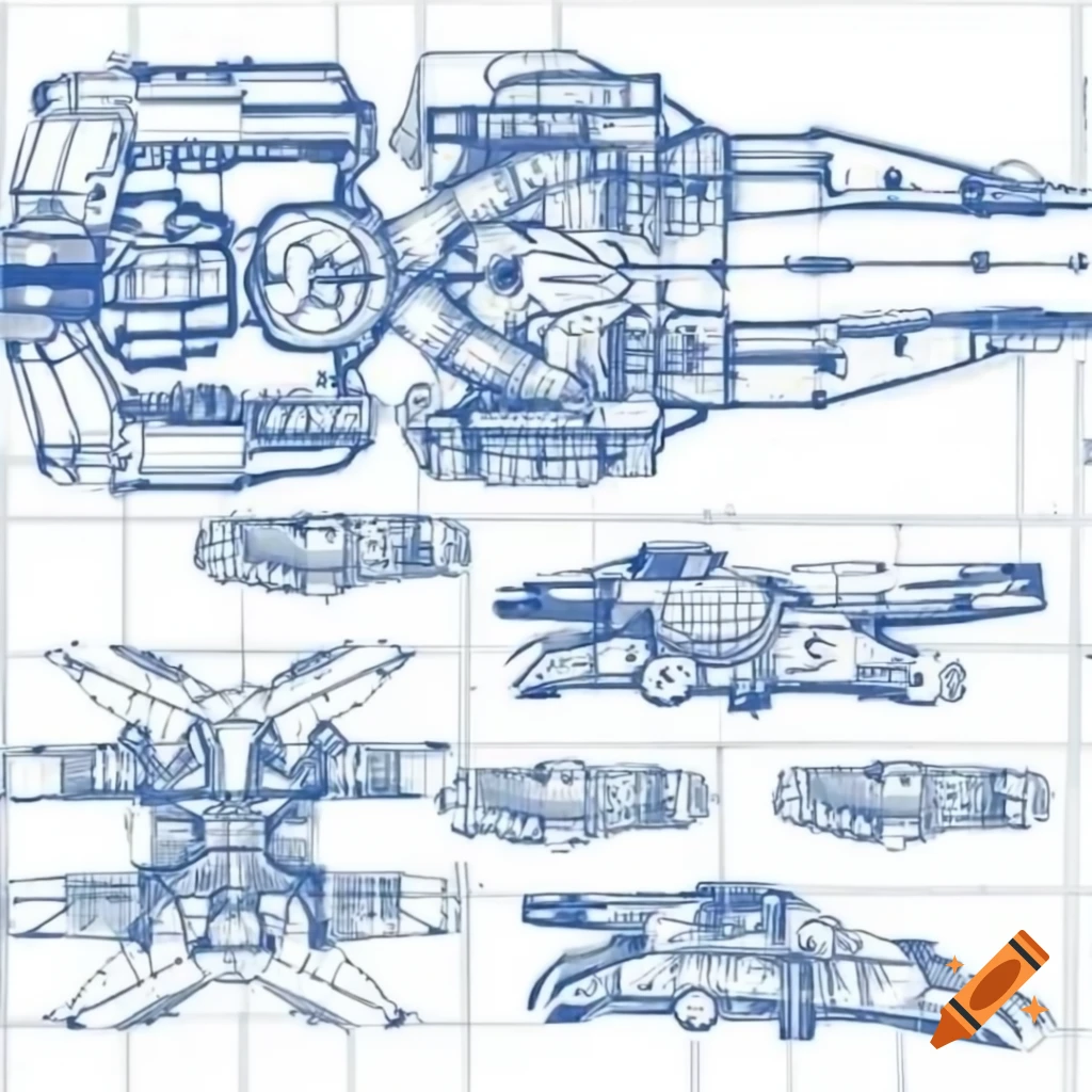 Detailed blueprint of a light mech with intricate design and ...