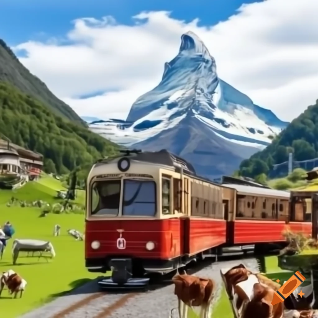 1950s comic style diesel electric freight train in wyoming prairies on ...