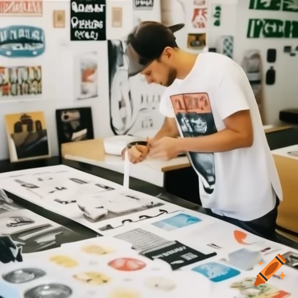 Print shop producing t-shirts, posters, and stickers on Craiyon