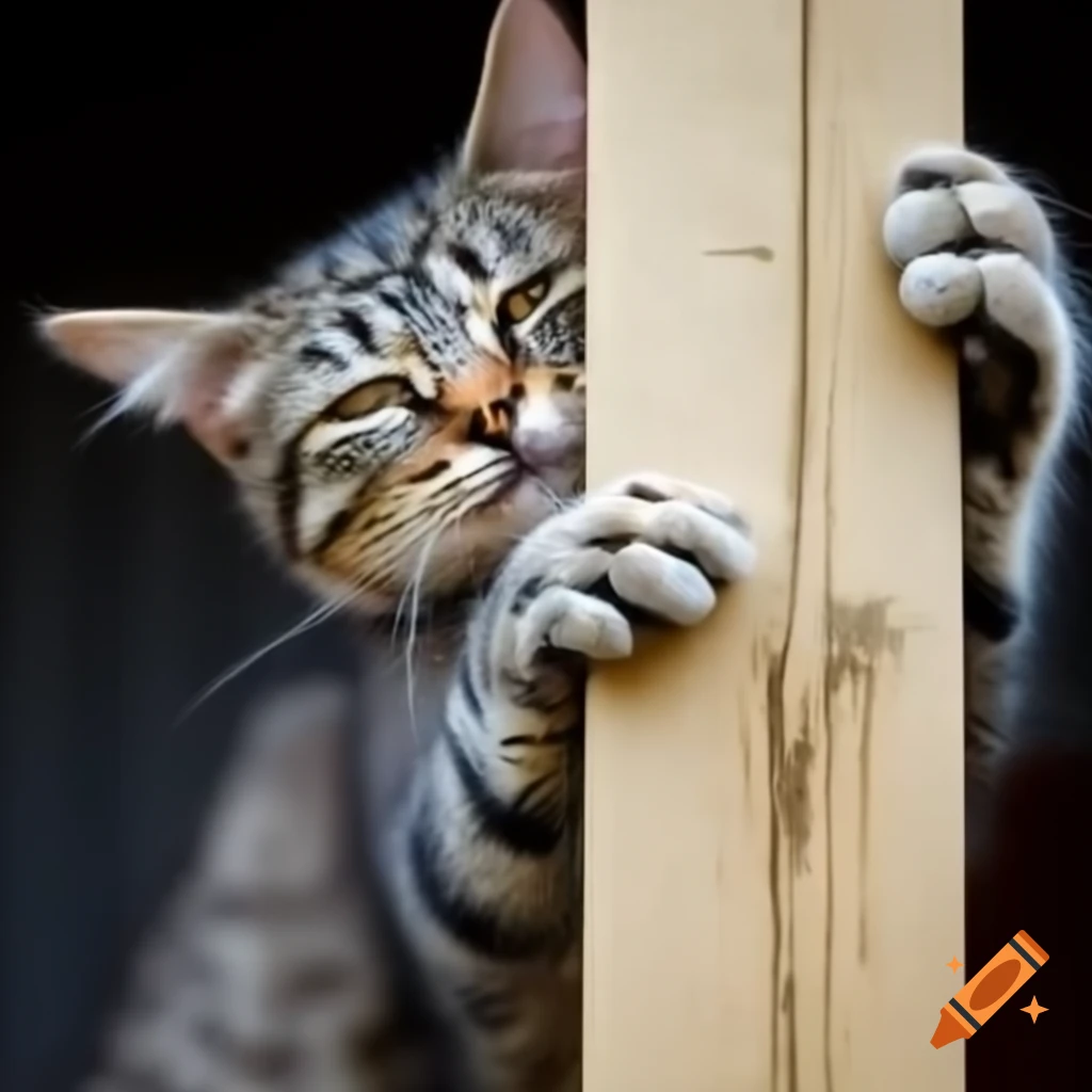 Cat scratching claws on scratching post on Craiyon