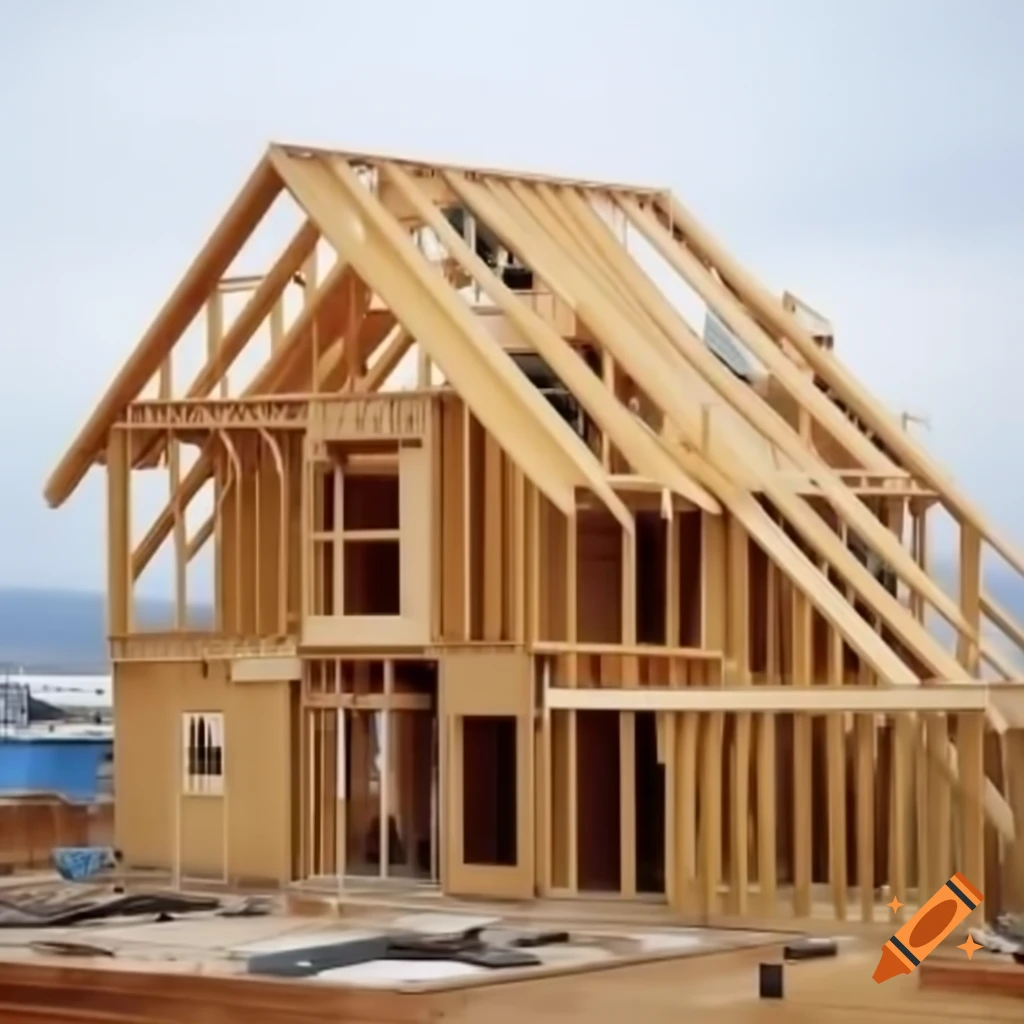 House construction stages from foundation to roof on Craiyon
