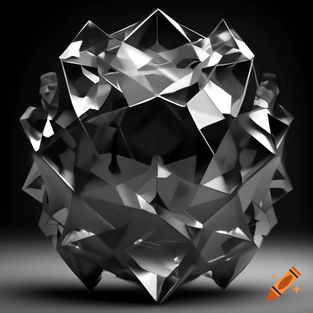 Black and white geometric 3D images with hyper-realistic shading on Craiyon