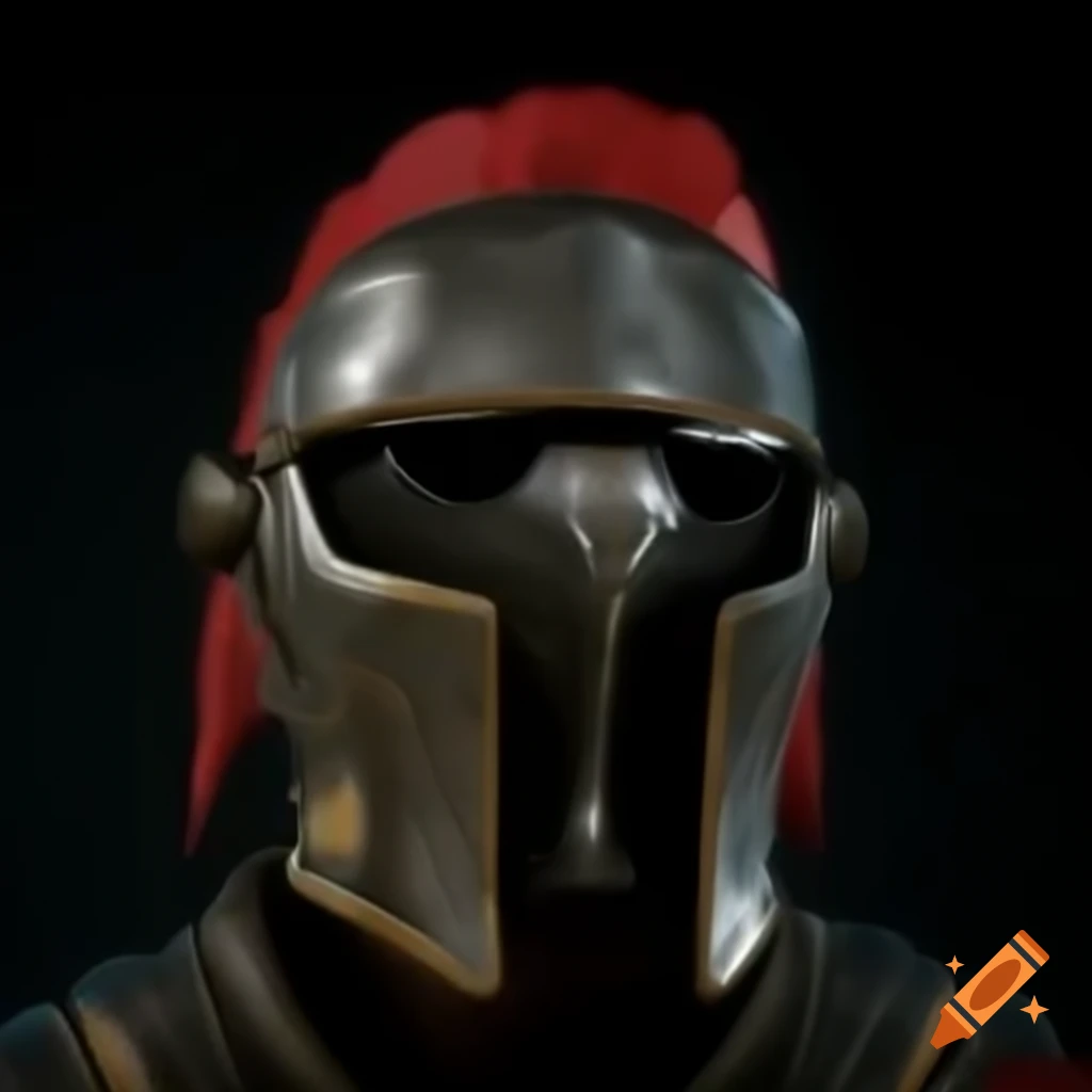 High-tech roman helmet with cyberpunk elements, black and red worn ...