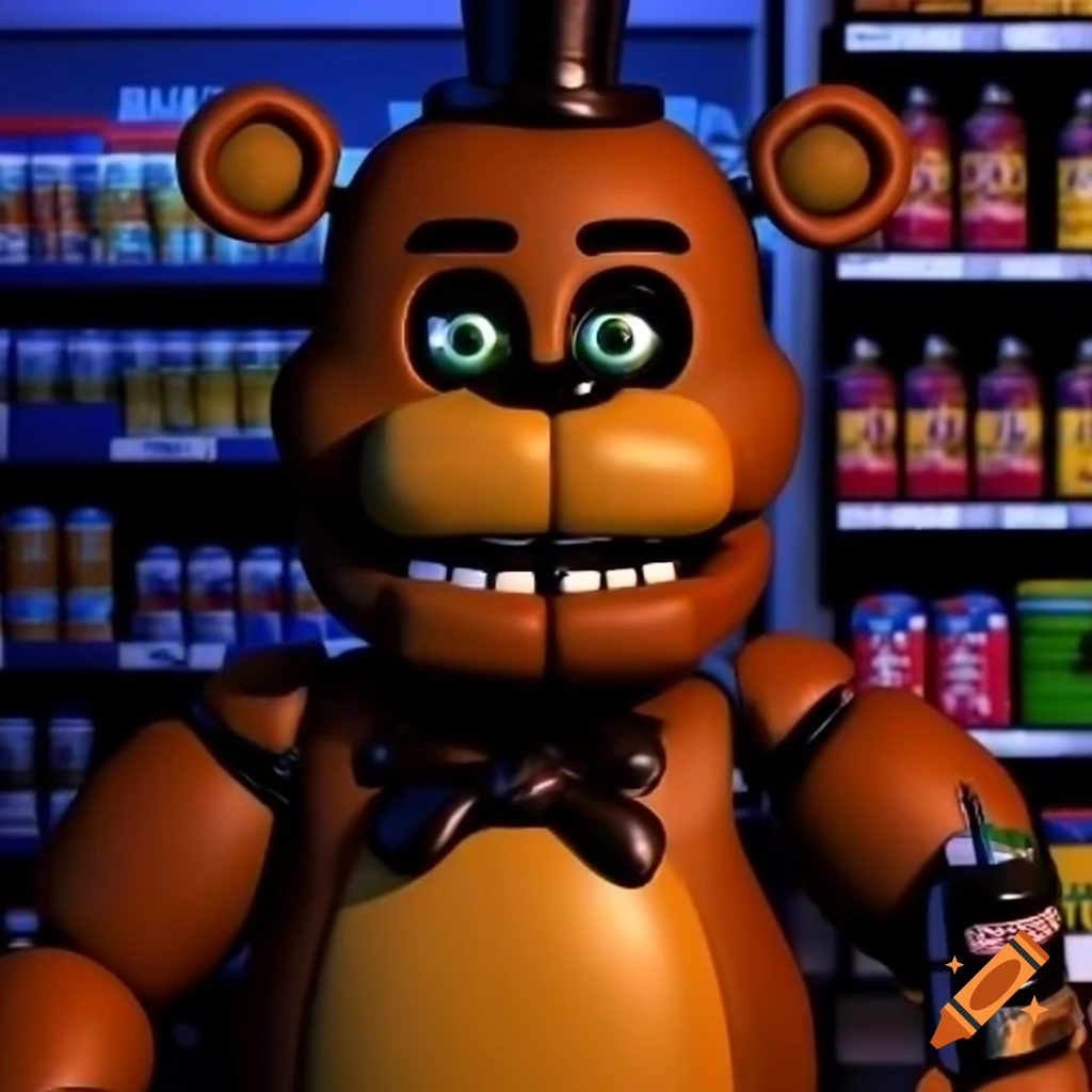 Freddy Fazbear running towards camera with crashing plane creating ...
