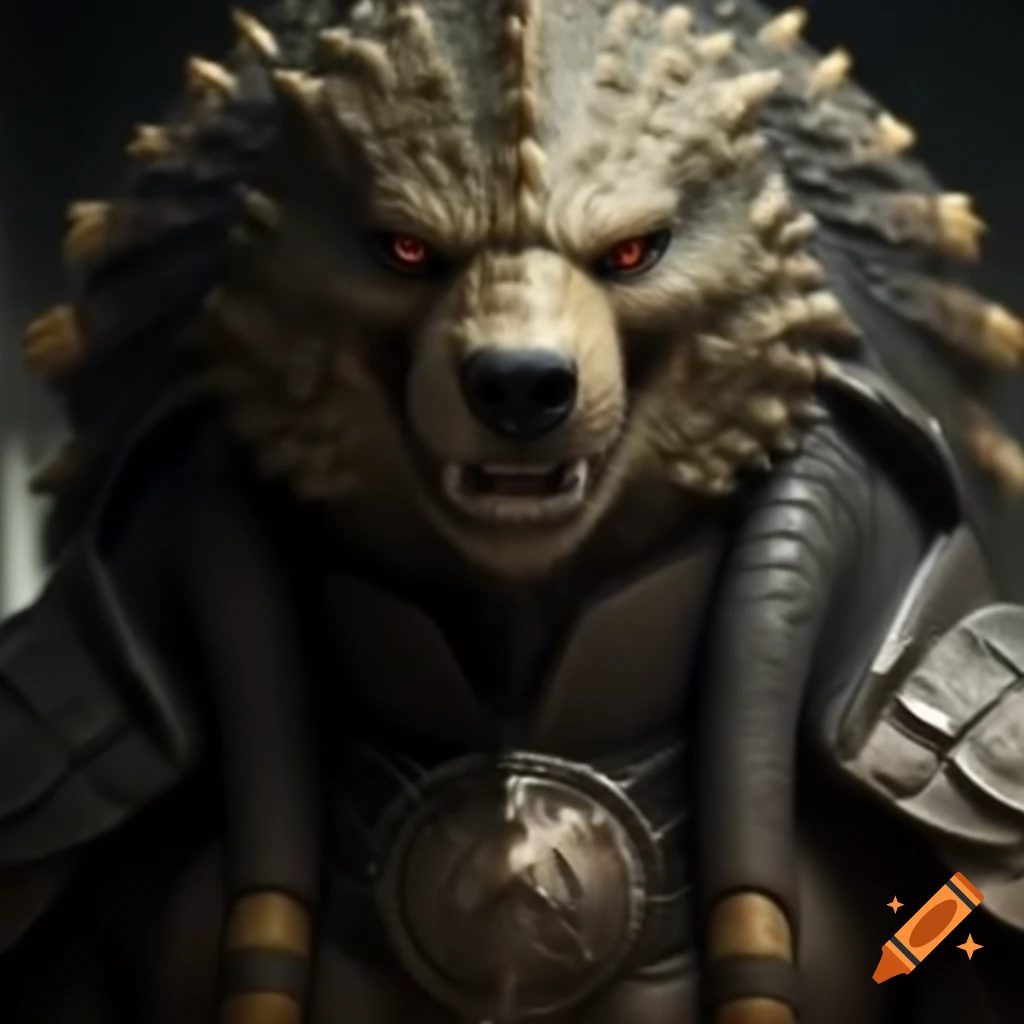 Chimera creature with bear body and falcon face in traditional regalia ...