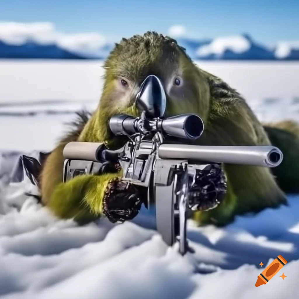 Person in white clothing blending into snow with grey sniper rifle on ...