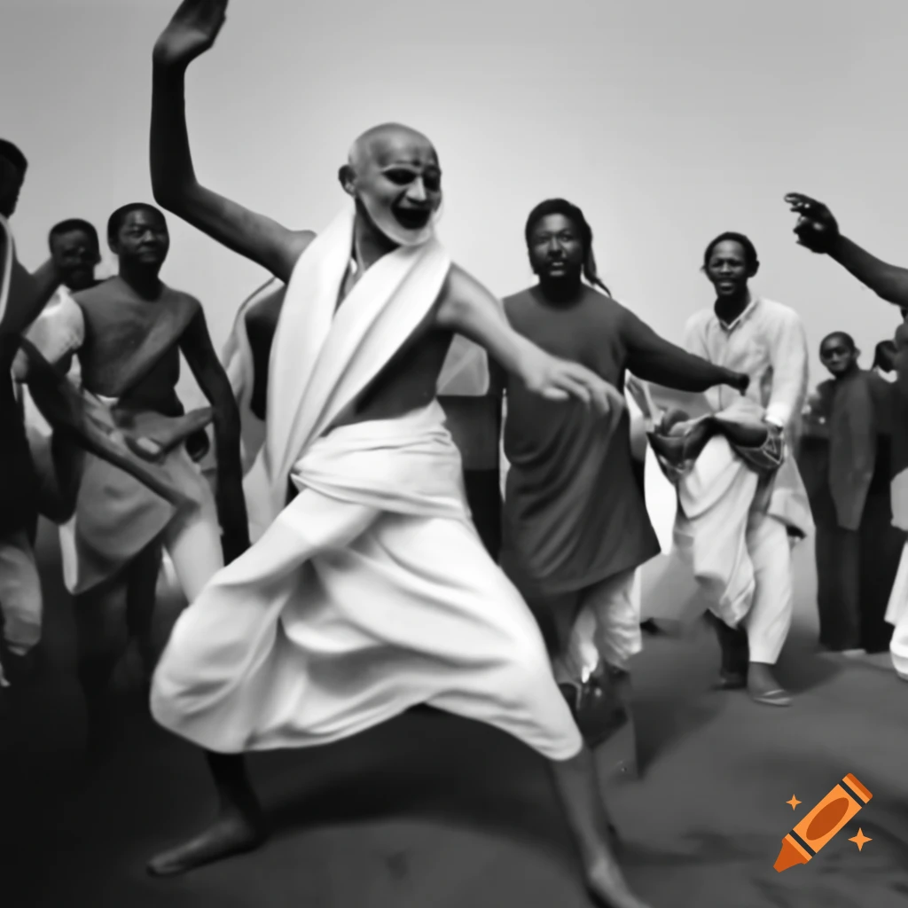 Gandhi and jinnah depicted in a dance scene on Craiyon