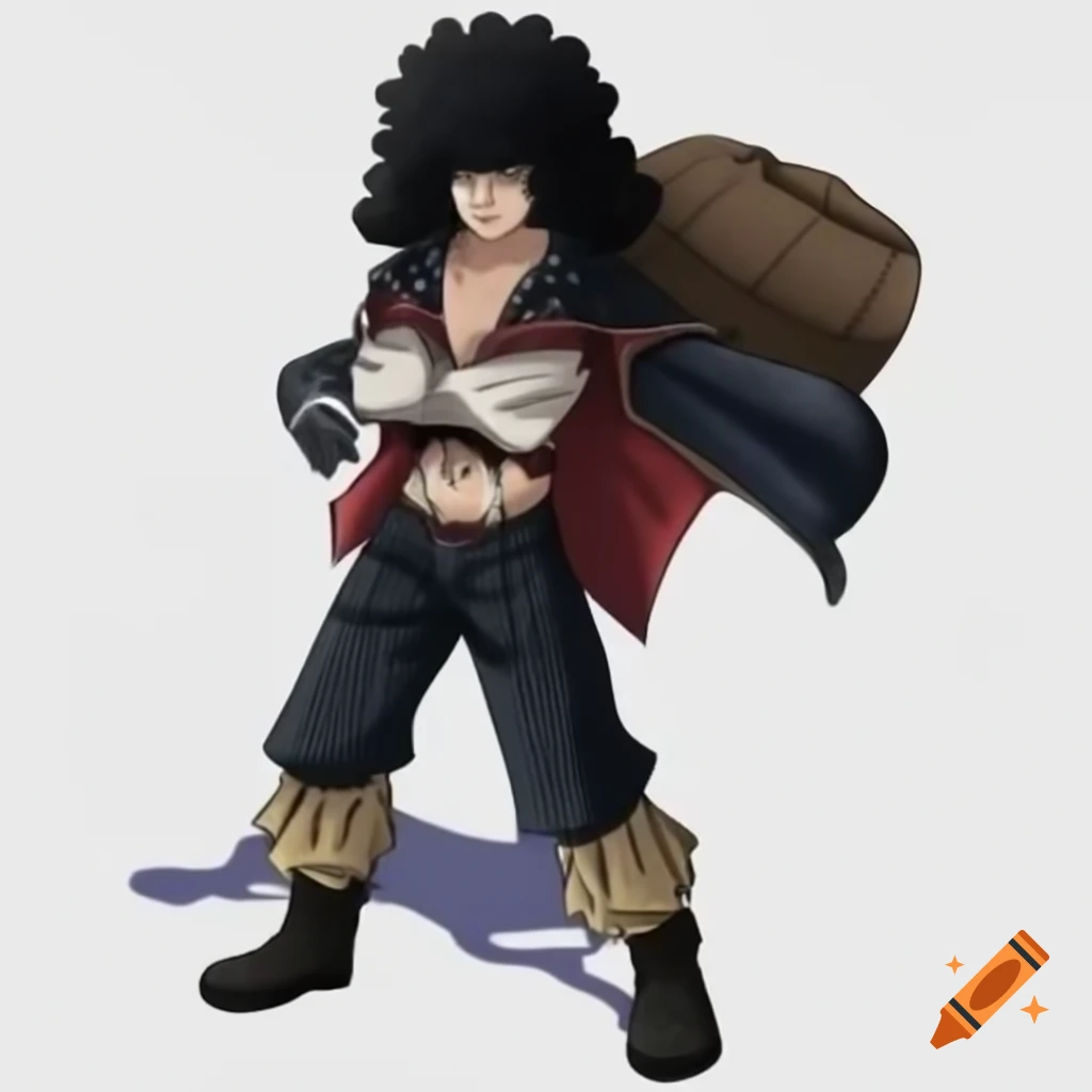 Anime male pirate character with curly brown hair in hoodie and cape on ...