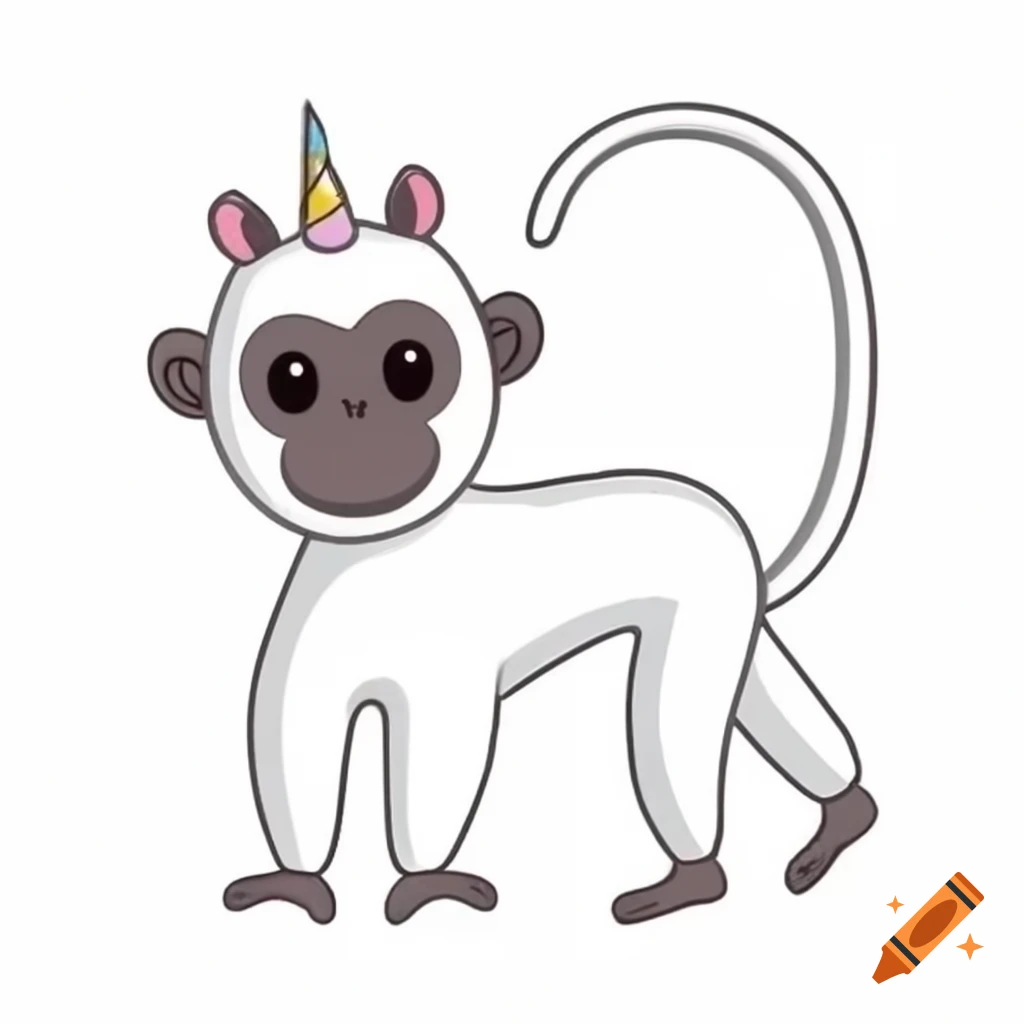 White monkey interacting with a unicorn on Craiyon