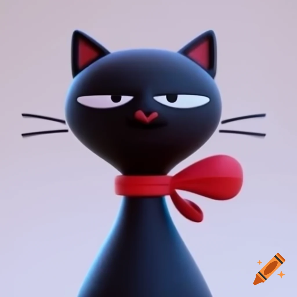 3d cartoon anthropomorphic black cat with red bowtie on Craiyon
