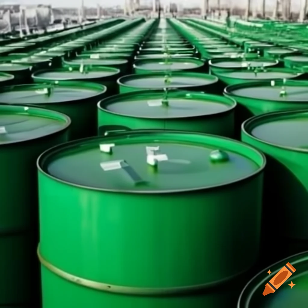 Green oil barrels representing bio-based and environmentally friendly ...