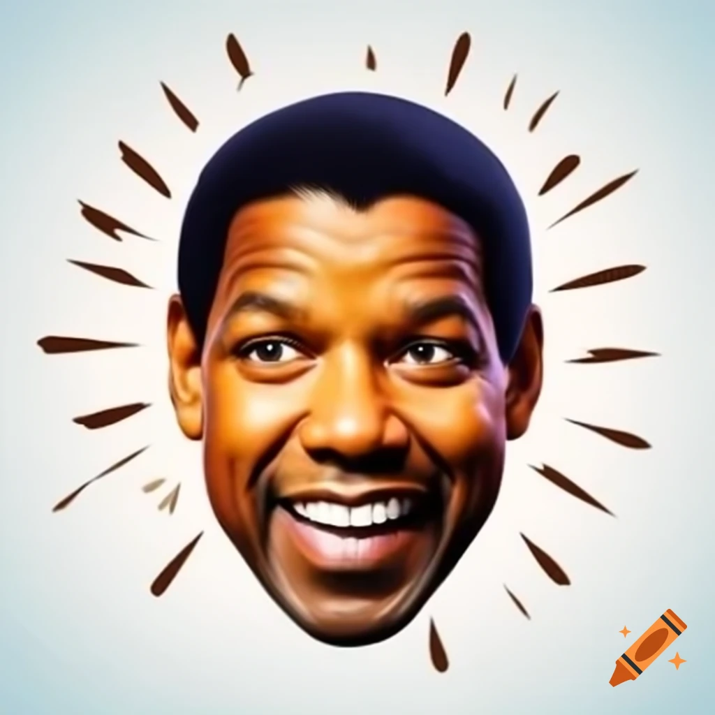 Cartoon-style joyful rendering of Denzel Washington's head on white ...